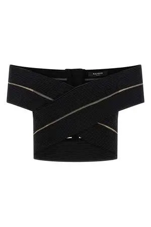 Balmain Ribbed Knit Crop Top - Black