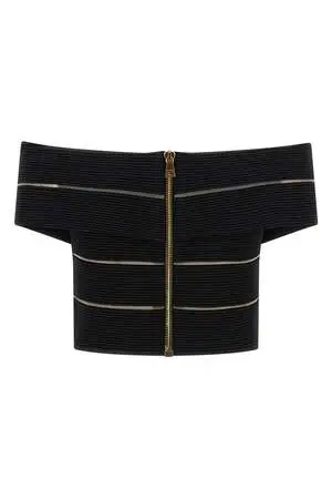 Balmain Ribbed Knit Crop Top - Black
