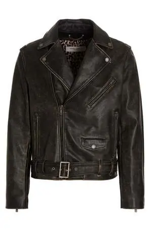 GOLDEN GOOSE Biker Jacket With Distressed Finish - Black