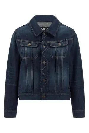 TOM FORD Denim Jacket With Zig-zag Stitching - Blue