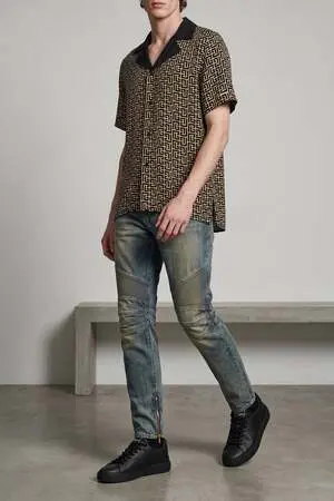 Balmain Biker Jeans With Ribbed Panels