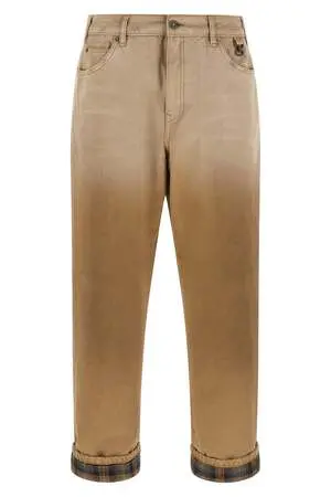 GOLDEN GOOSE Journey Russel Trousers With Check-lined Hem - Beige