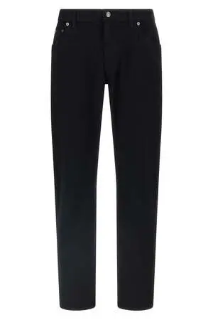 Dolce & Gabbana Structured Cotton Jeans With Logo Plaque - Black