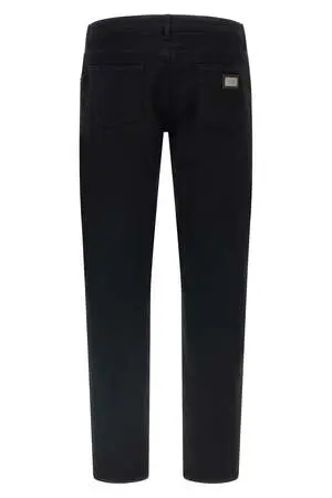 Dolce & Gabbana Structured Cotton Jeans With Logo Plaque