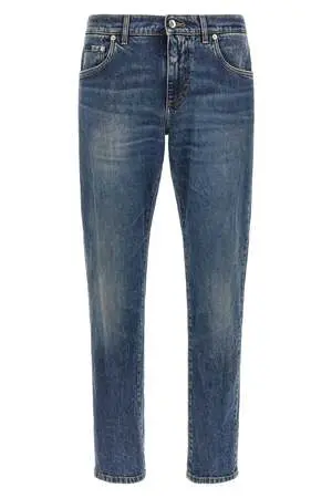 Dolce & Gabbana Slim Fit Jeans With Logo Plaque - Blue