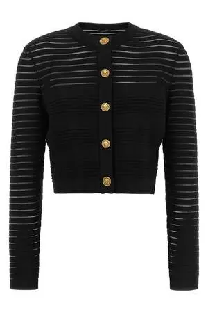 Balmain Cardigan With Sheer Striped Knit - Black