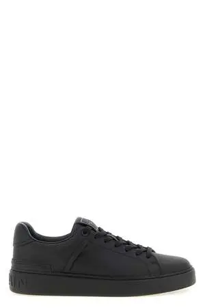Balmain Leather Sneakers With Embossed Logo - Black