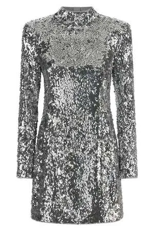 BALMAIN Short Dress With Sequins And Structured Shoulders