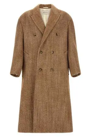 AMI Paris Herringbone Coat - Brown