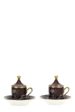 GINORI 1735 Impero Coffee Set With Gold Details - Brown