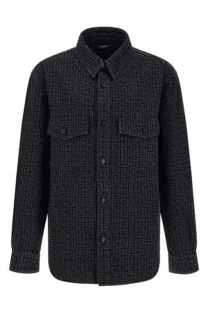 Balmain Overshirt All-over Monogram Pattern - Black