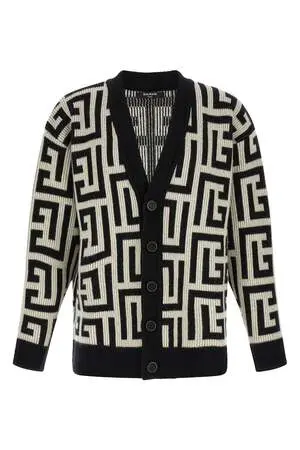 Balmain Macro Monogram Cashmere Blend Cardigan - White/black