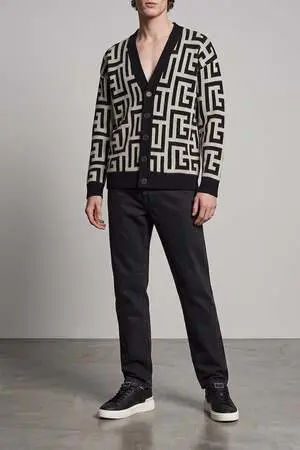 Balmain Macro Monogram Cashmere Blend Cardigan