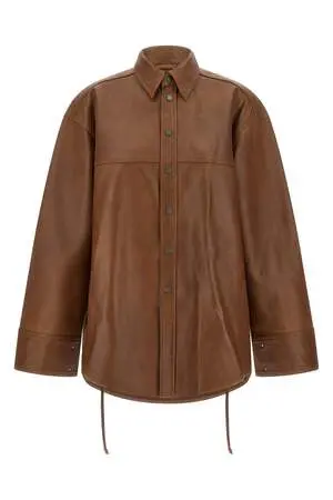 HAIKURE Leather Overshirt With Drawstring Waist - Brown