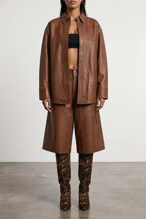 HAIKURE Leather Overshirt With Drawstring Waist