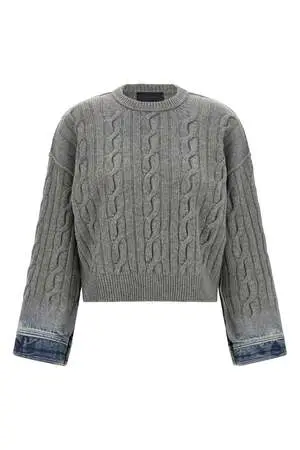 HAIKURE Cotton Sweater With Denim Cuffs - Gray