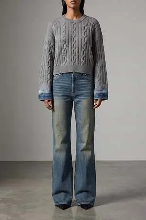 HAIKURE Cotton Sweater With Denim Cuffs