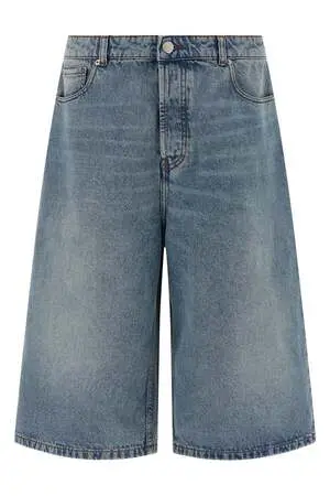 AMI Paris Denim Bermuda Shorts Leather Patch Detail Blue