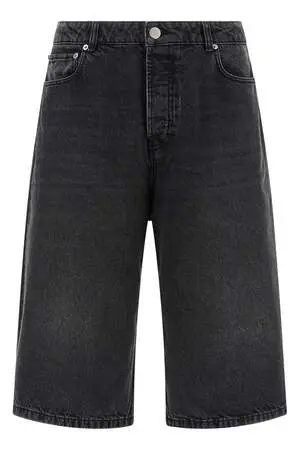 AMI Paris Denim Bermuda Shorts With Logo Patch - Black