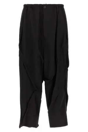 Yohji Yamamoto Random Tuck Pants With Draped Details - Black