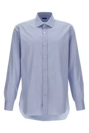 BARBA NAPOLI Stretch Poplin Shirt - Light Blue