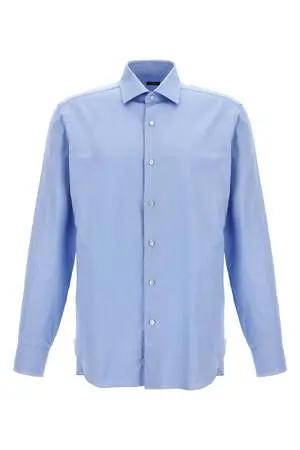 BARBA NAPOLI Solid Color Cotton Shirt - Light Blue