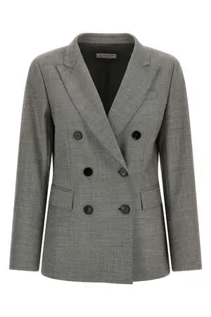 Alberto Biani Double-breasted Birdseye Blazer With Pick Stitching - Gray