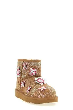 UGG Suede Ankle Boot With 3d Flowers