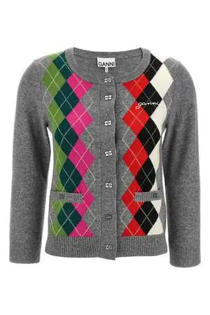 GANNI Cardigan Cashmere Wool Mix Cardigan - Gray