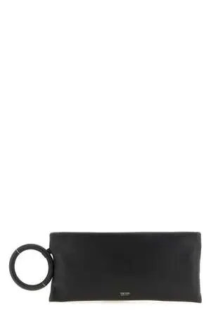 TOM FORD Leather Clutch With Ring Handle - Black