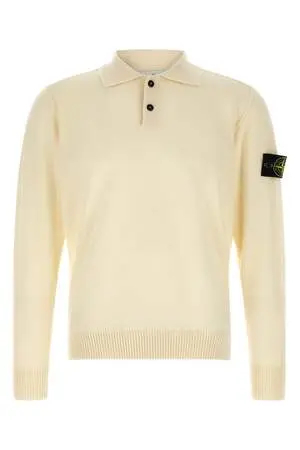 Stone Island Polo Sweater With Compass Badge - White