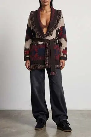 Alanui Fringed Cashmere Jacquard Cardigan