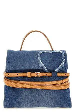 Moschino Top Handle Bag With Frayed Denim Heart