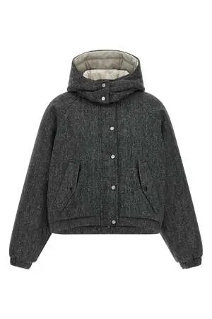 Brunello Cucinelli Down Jacket With Metal Snaps - Gray