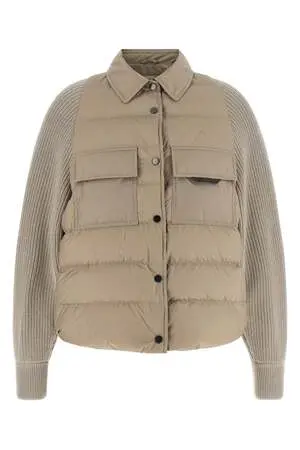 Brunello Cucinelli Quilted Jacket 'shiny Flap Detail - Beige