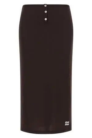 Miu Miu Ebony Stretch Jersey Midi Skirt - Brown