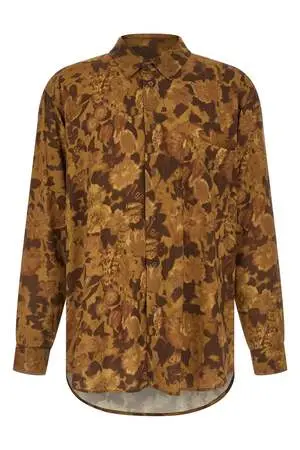 MAGLIANO Printed Shirt With Curved Hem - Brown