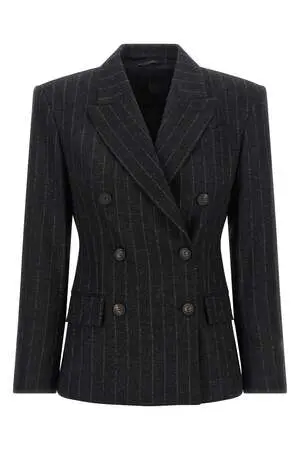 Brunello Cucinelli Double-breasted Blazer With Luminous Pinstripes - Gray