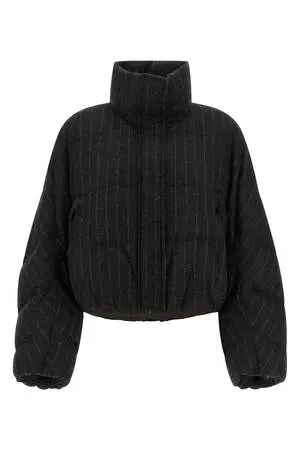 Brunello Cucinelli Cropped Pinstripe Padded Jacket - Gray