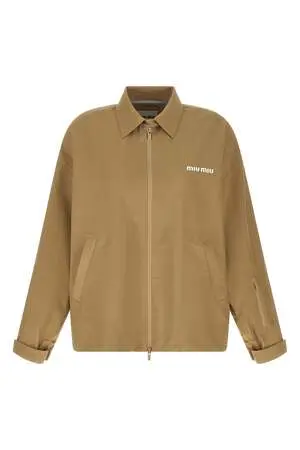 Miu Miu Windbreaker With Printed Logo - Beige