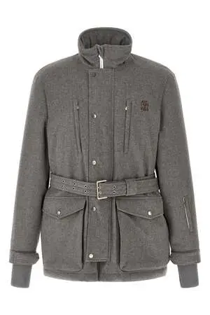 Brunello Cucinelli Grey 'mountain' Sahariana Padded Wool Jacket