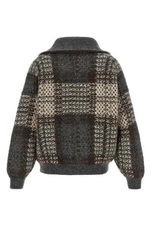 Brunello Cucinelli Tartan Knit Cardigan With Sequins