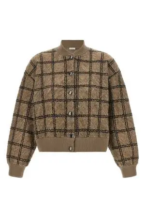 Brunello Cucinelli Paillette Check Bomber Cardigan