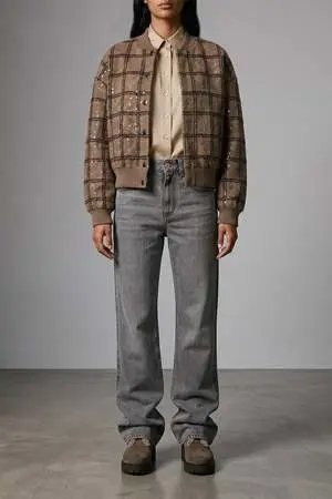 Brunello Cucinelli Paillette Check Bomber Cardigan