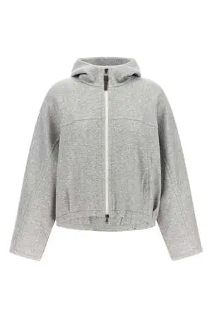 Brunello Cucinelli Shiny Zipper Pull' Cropped Hoodie - Gray