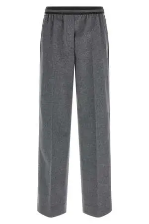 Miu Miu Wool Trousers With Embroidered Logo - Gray