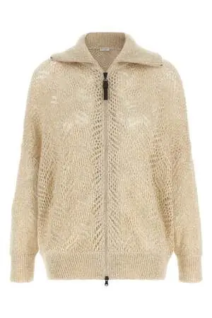 Brunello Cucinelli Cardigan 'dazzling Abstract Leaf' - Beige