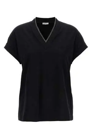Brunello Cucinelli T-shirt With Monile Embroidery - Black