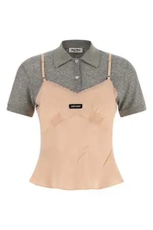 Miu Miu Hybrid Top With Embroidered Logo