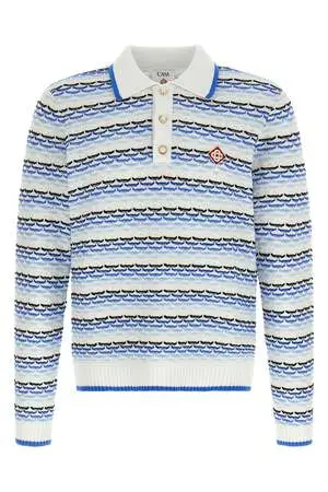 Casablanca Tuck Stitch Long Sleeve Polo - Blue